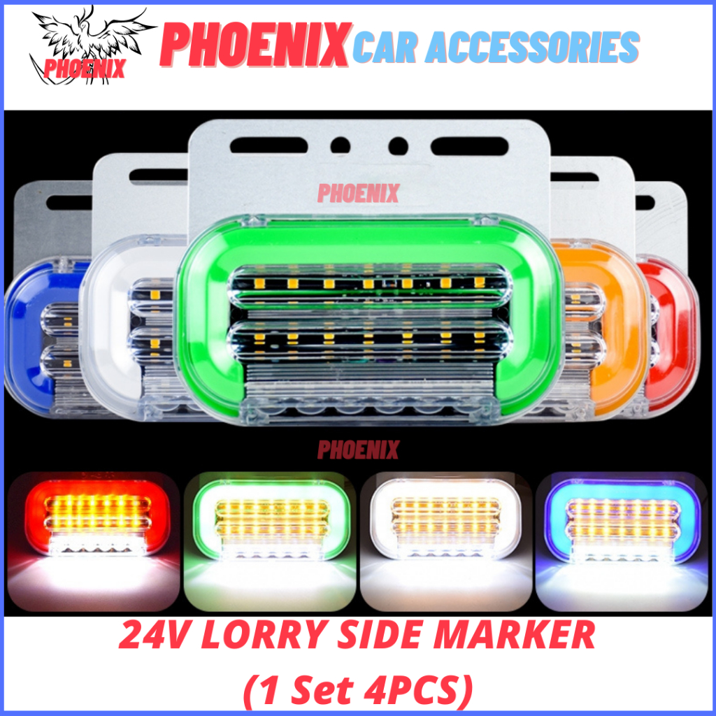 💥12V/24V💥 1SET 4pcs LORRY SIDE MARKET LED LAMP With SIGNAL Lampu Tepi ...