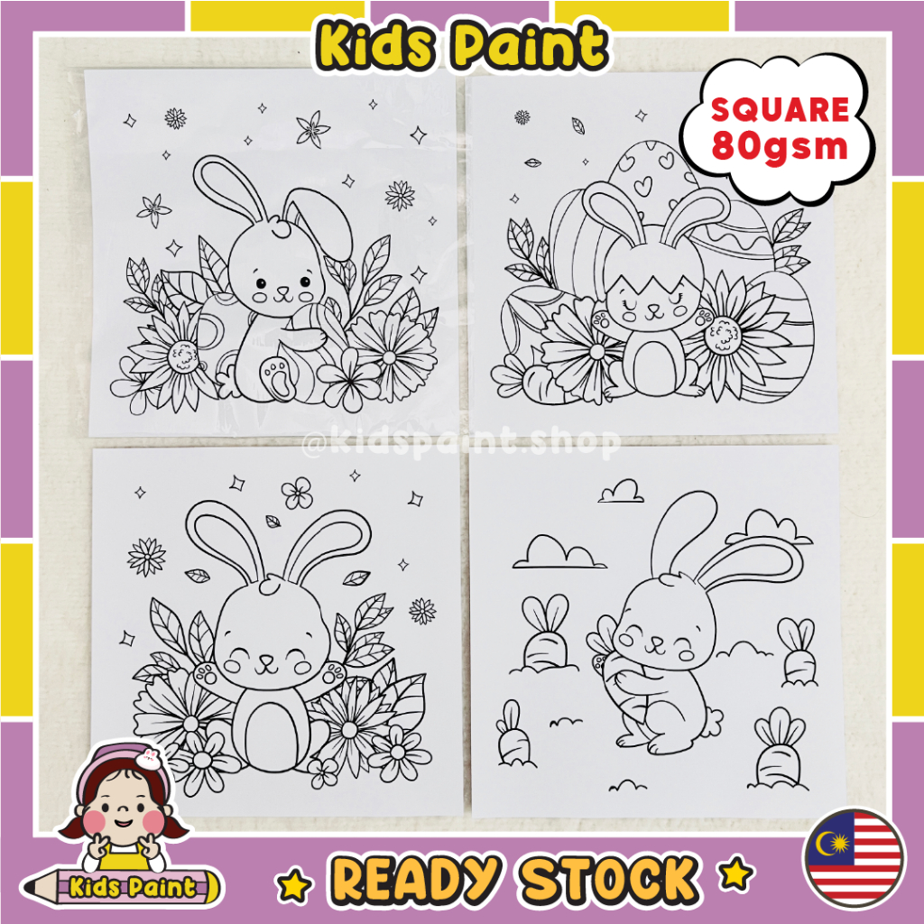 [KidsPaint] Cute Rabbit 8 Sheets Kids Coloring Paper (Square 21x21cm ...