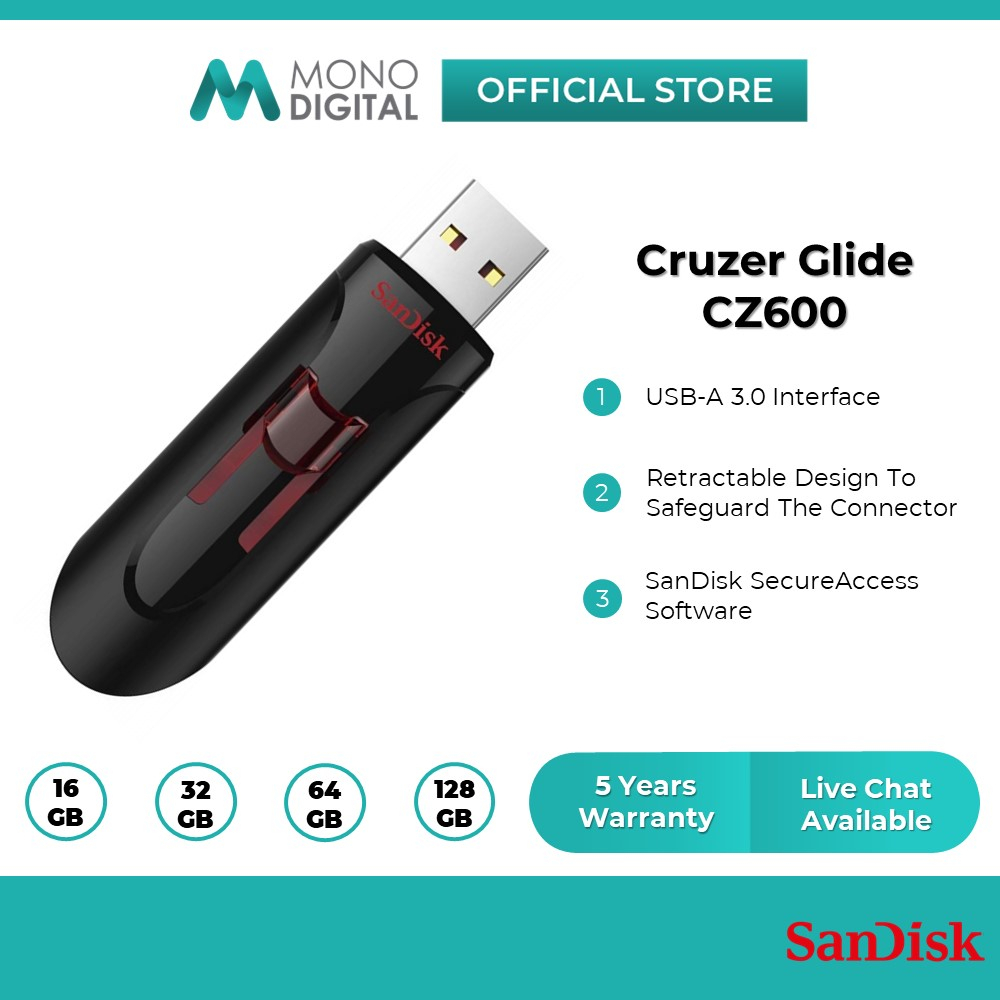 SanDisk Cruzer Glide CZ600 Retractable USB 3.0 Pendrive Flash Drive ...