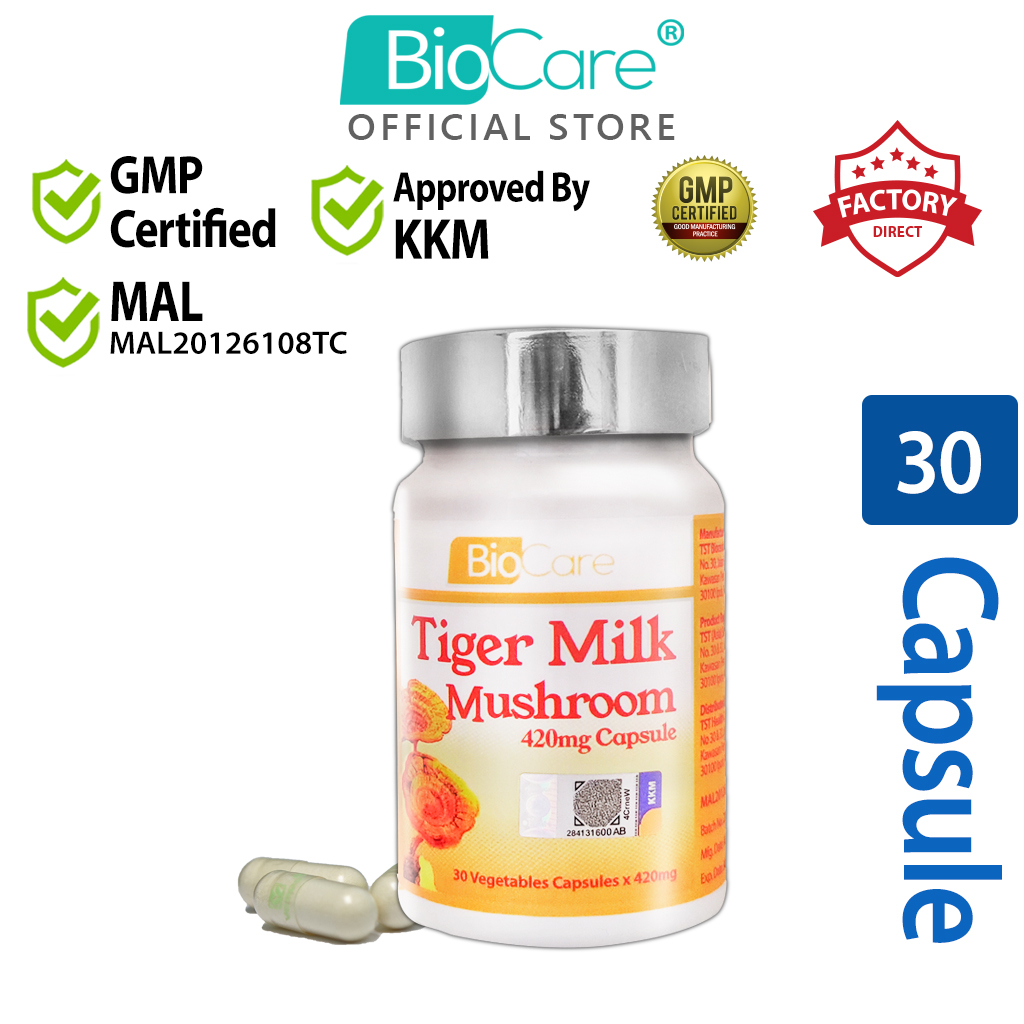 Biocare Tiger Milk Mushroom Capsule KKM Approved (30 Capsules) | Shopee ...