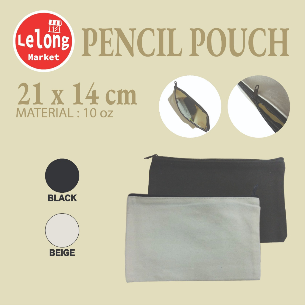 [READY STOCK] PENCIL CASE/POUCH BAG CANVAS 10 OZ WITH ZIP (21 X 14 CM ...