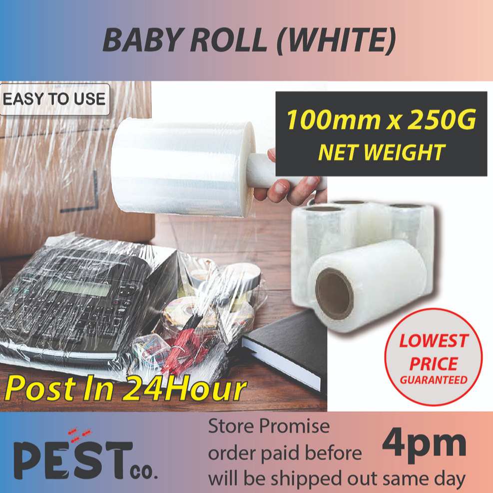 Baby Roll Mini Stretch Film 100mm x 250gram x 1Roll (TRANSPARENT/WHITE ...