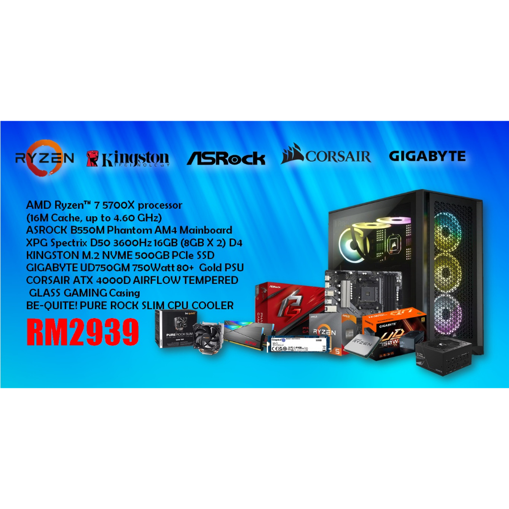Gaming PC Package with Ryzen 7 5700X / 8GB 3000MHz / 500GB M.2 SSD ...