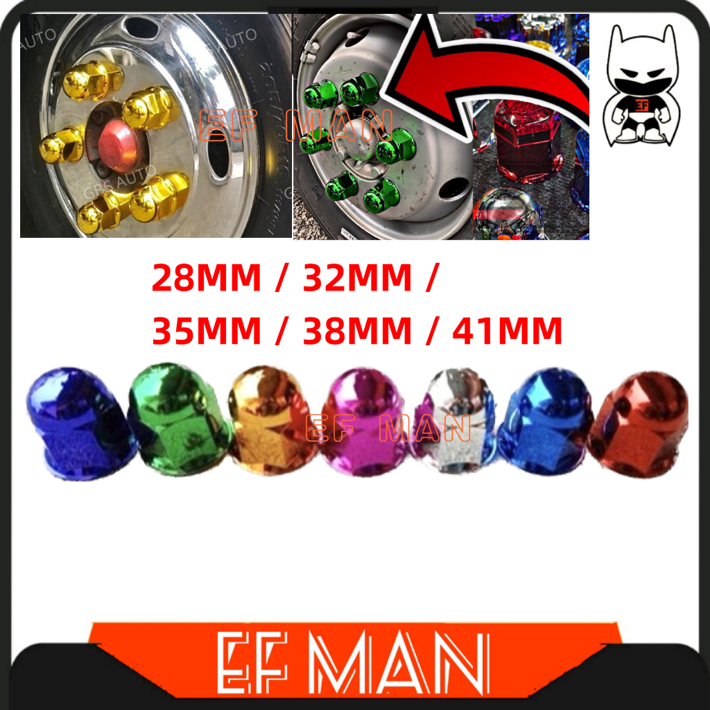 THAILAND STYLE LORRY RIM NUT COVER CHROME LORI TAYAR TOPI CUP GREEN RED ...