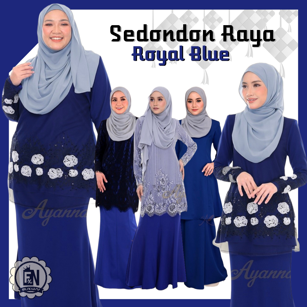 Baju Raya 2024 Royal Blue Combo Perempuan Sedondon Family Ayanna Kurung ...