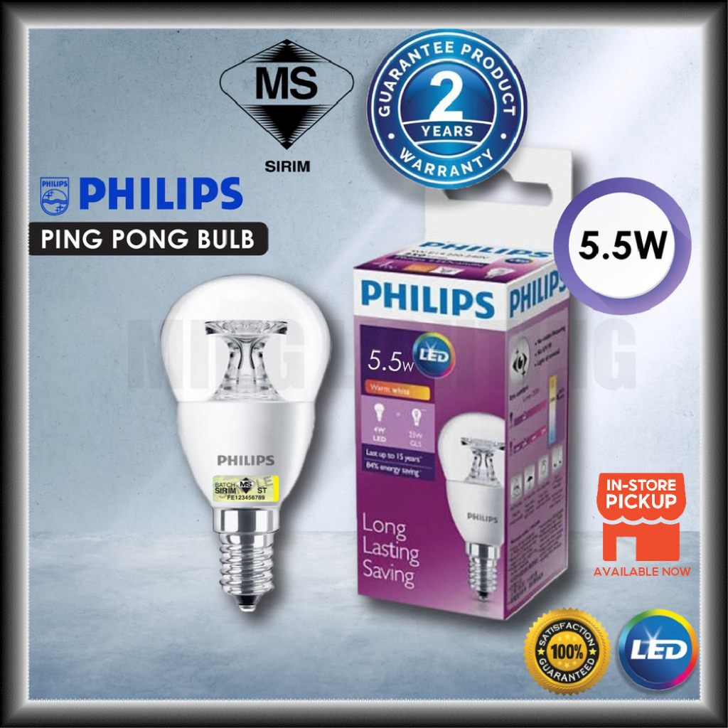 5.5W PHILIPS LED PING PONG BULB E14 P45 WARM WHITE 2700K | Shopee Malaysia