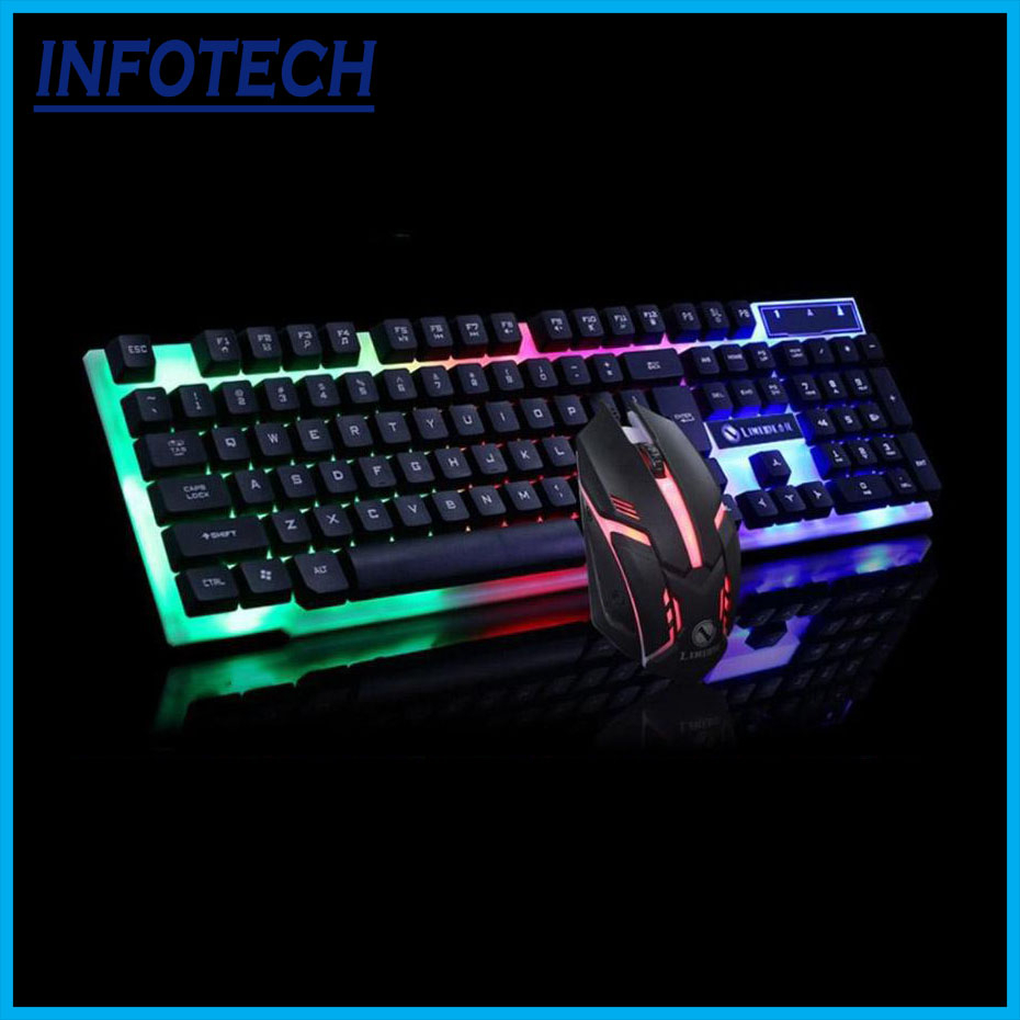 InfoTech T350 Backlit light Gaming Keyboard and Mouse Combo Usb wired ...