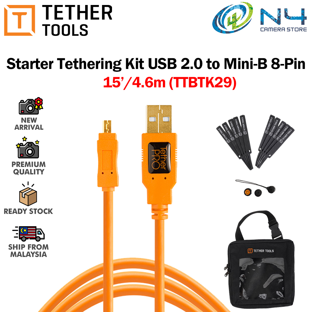 Tether Tools BTK29 Starter Tethering Kit with USB 2.0 to Mini-B 8-Pin Cable 15′ (4.6m) | Shopee ...