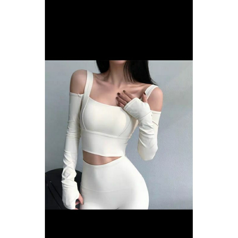 [ready Stock] Mitaogirl Yoga Long Sleeve Top 蜜桃女孩露肩裸感瑜伽健身服 Shopee Malaysia