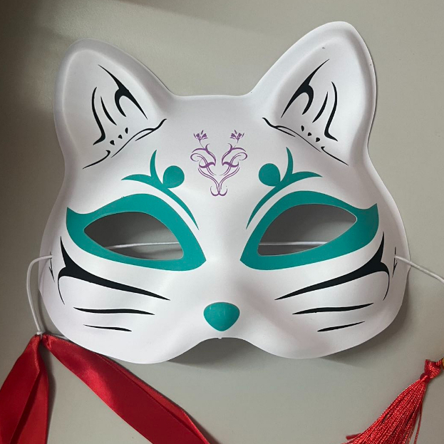 TikTok !! Japanese Mask Wind Spirit Fox Face Mask Half Cat Demon Fox ...