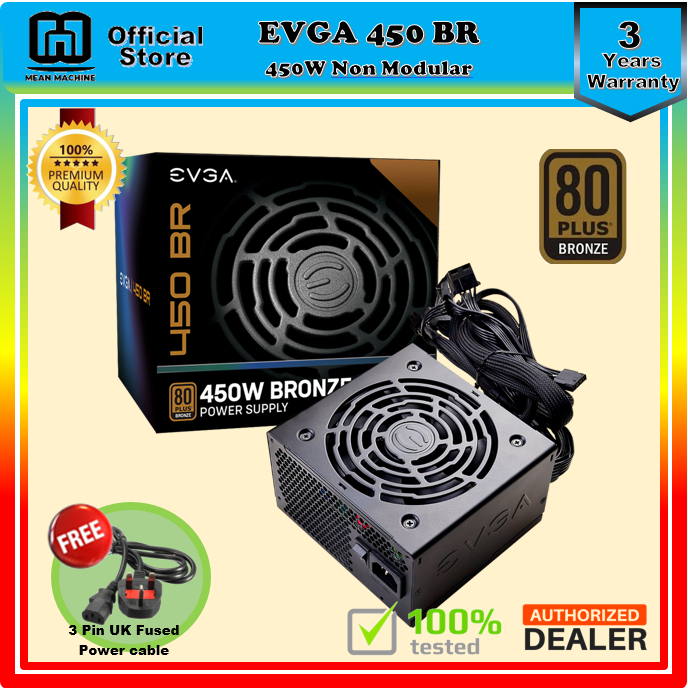 EVGA 450 BR 80+ BRONZE 450W 80 Plus Bronze Non Modular Gaming Power Supply Unit (Free Power ...