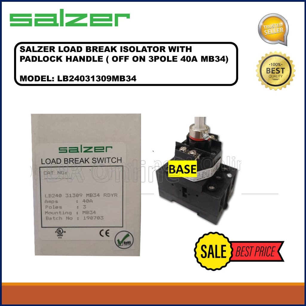 SALZER LOAD BREAK ISOLATOR WITH PADLOCK HANDLE 40A W/O BOX ...