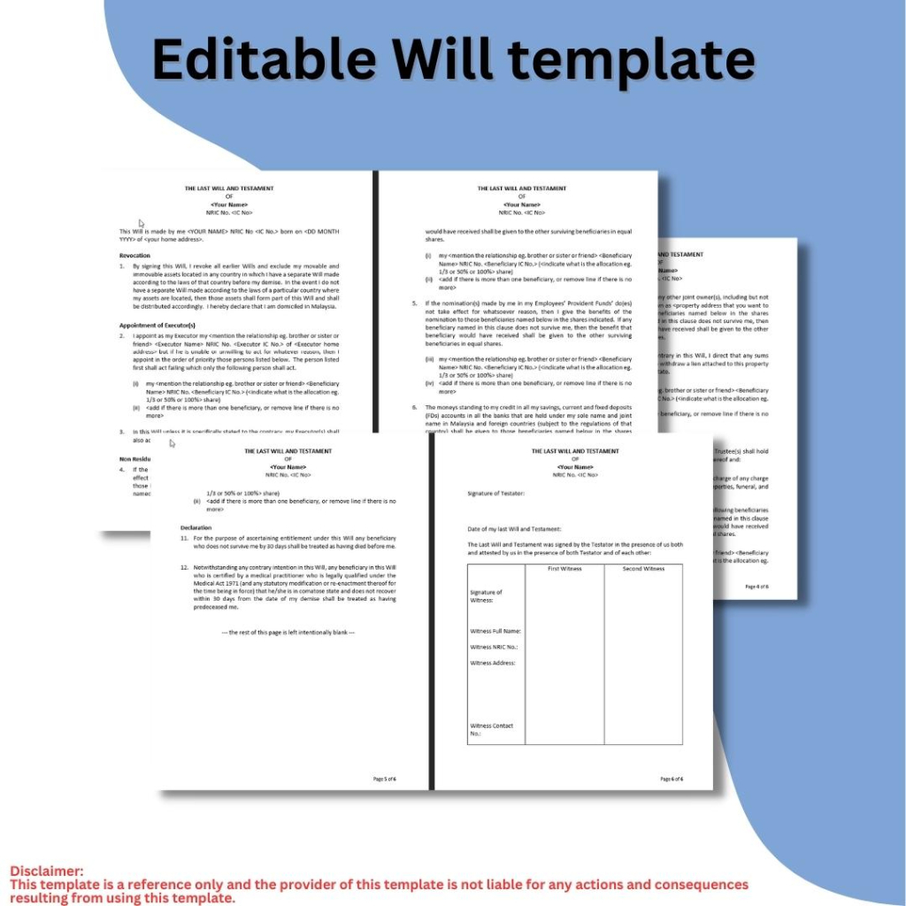 Editable Will Writing Template reference (for NON-MUSLIM only) 遗嘱草拟格式 ...