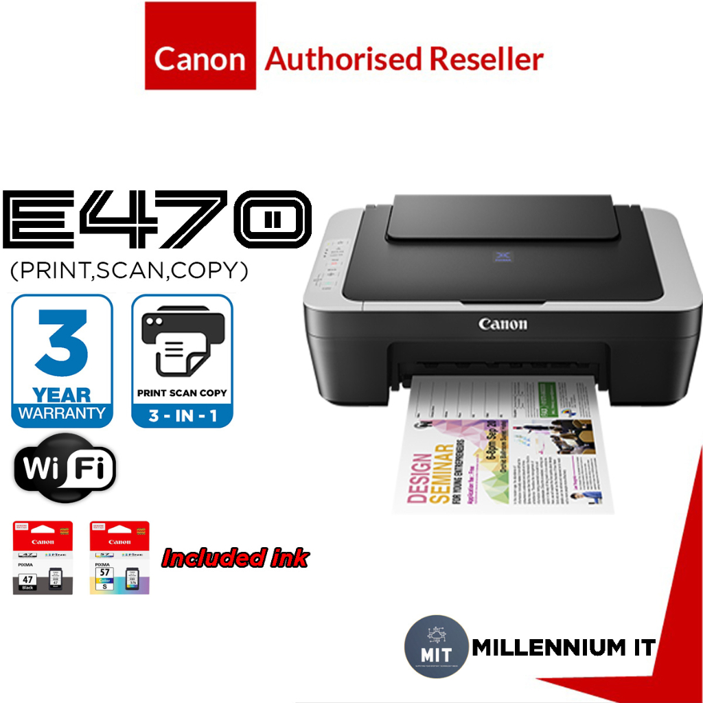 Canon Pixma E470 All In One Wifi Printer with 1 Set Cartridge | Shopee ...