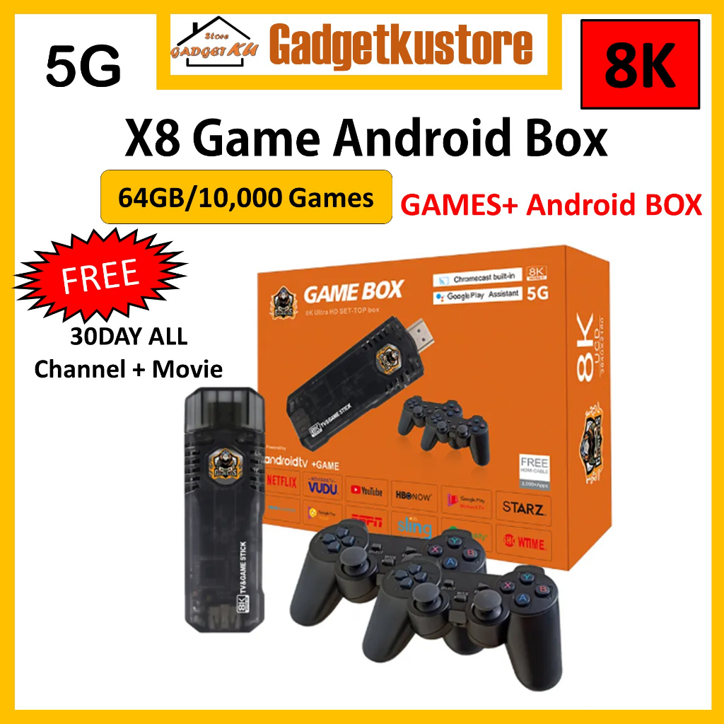 X8 HDMI Game Stick 8K Android Box android10 Wifi 2.4&5G 64GB 10,000 ...