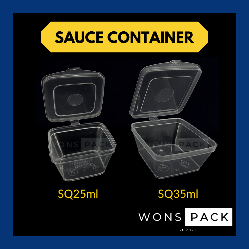 [50pcs] Plastic SQ Sauce Container with Hinged Lid TSQ025 / TSQ035 ...