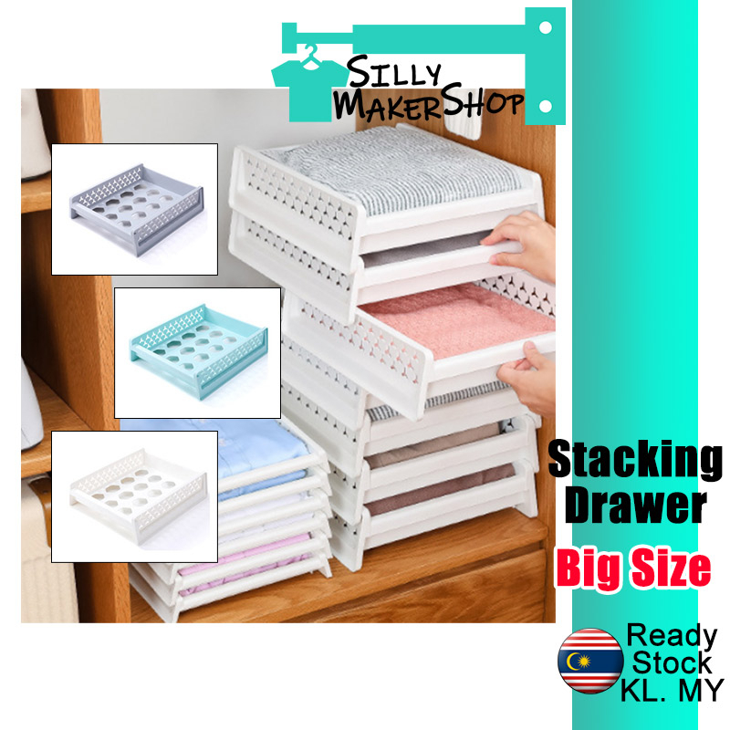 [Big Size] Wardrobe Clothes Organizer Stacking Drawer Clothes Folder ...
