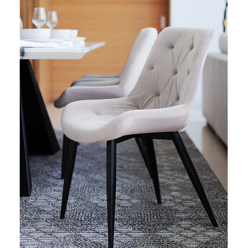 IJUV Kerusi Makan Modern Luxury Velvet Fabric Beige Cushioned Seating ...