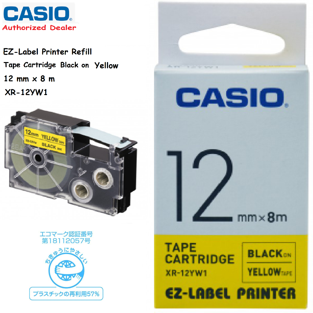 *ORIGINAL* CASIO EZ Label Printer Tape 12mm X 8M XR-12 for CASIO KL-120 KL-130 KL-820 KL-7400 KL ...