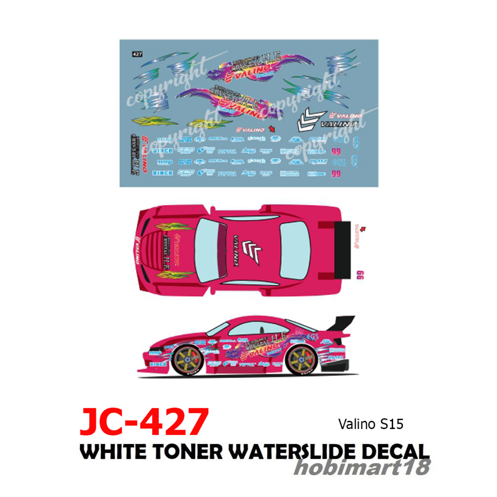 JC427 - VALINO S15 DECALS Hotwheels 1:64 diecast custom white toner ...