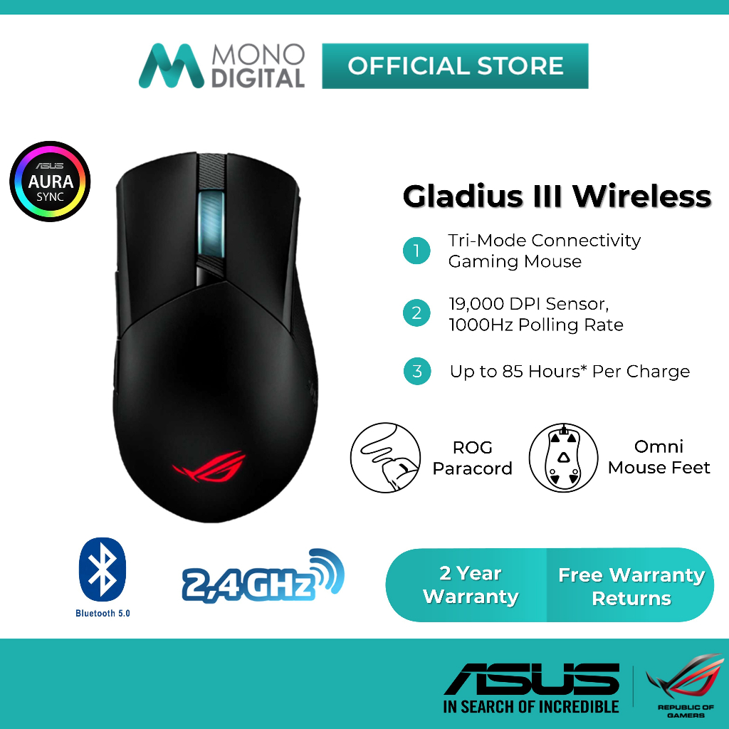 Asus ROG Gladius III Wired / Wireless RGB Gaming Mouse (P514/P706 ...