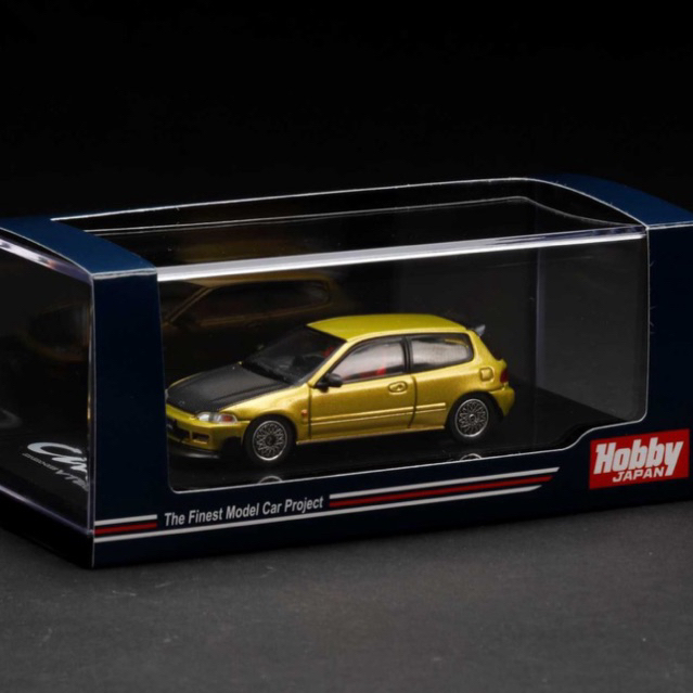 HOBBY JAPAN HJ641017FY 1/64 HONDA CIVIC EG6 JDM STYLE MESH WHEEL YELLOW METALLIC CARBON BONNET ...