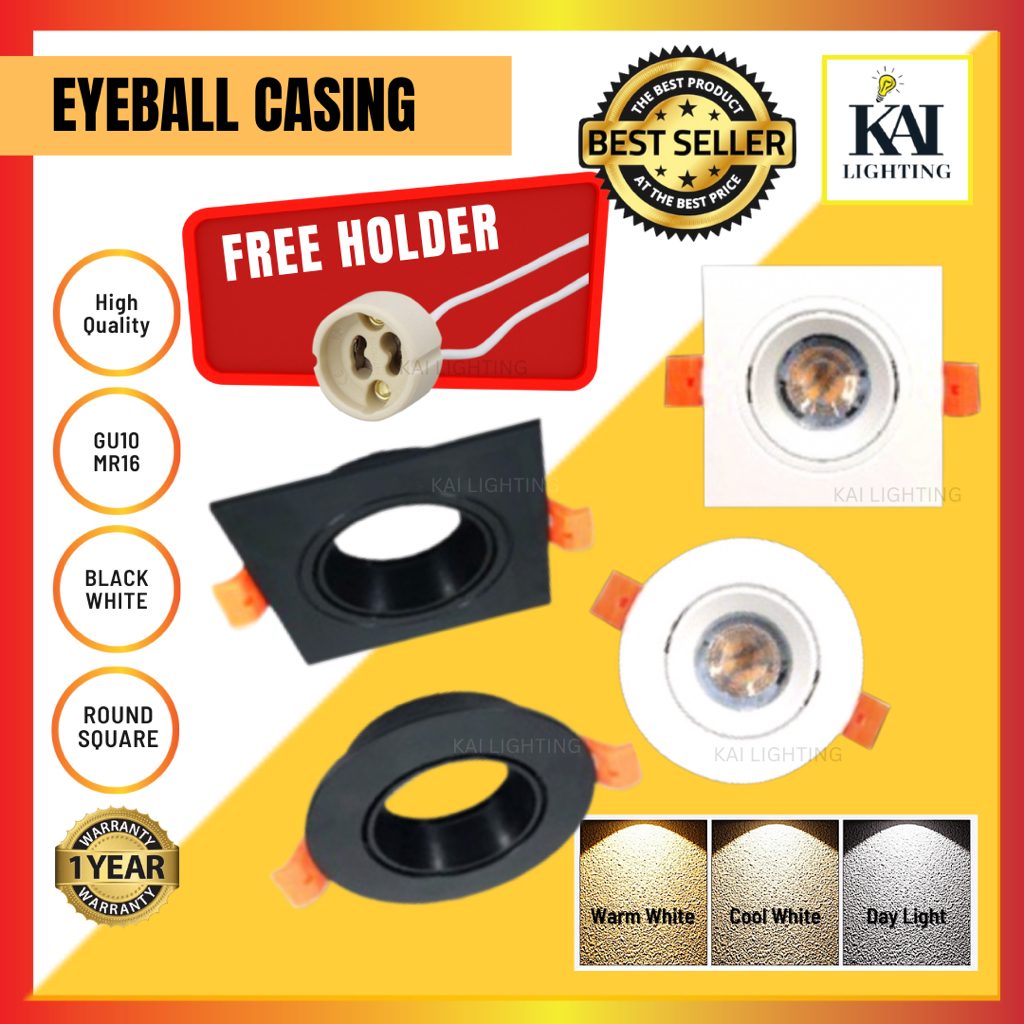 LED Eyeball Casing MR16 GU10 7W Bulb Replaceable Fitting Square Round ...