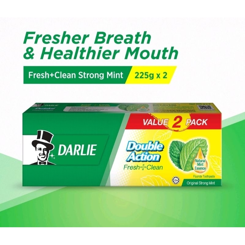 Darlie Double Action Fresh Clean Toothpaste Original Strong Mint 225gx2 ...