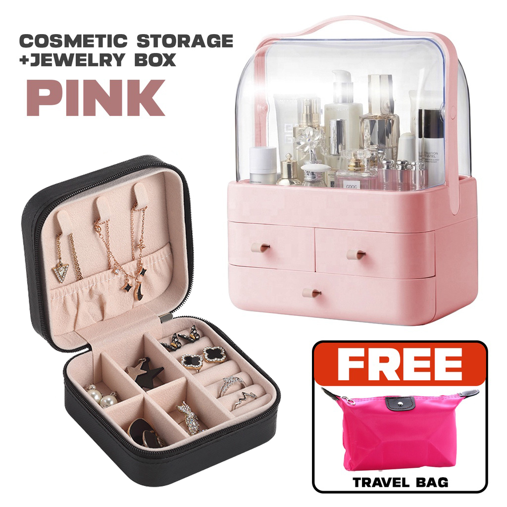 3 Layer Luxury Makeup Storage Box with Handle Cosmetic Organizer ...