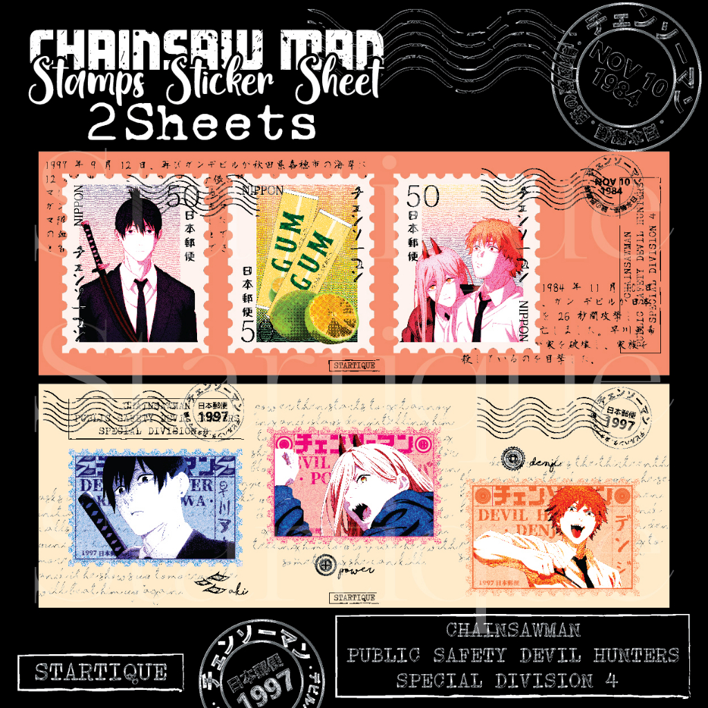 CHAINSAW MAN | STAMP STICKER SHEETS 2 PCS [6 DESIGNS] | Shopee Malaysia