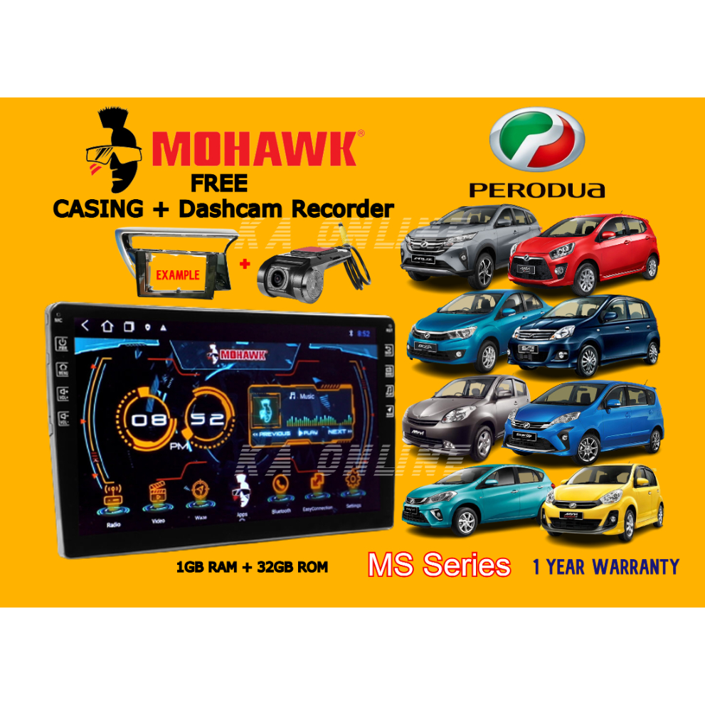 FREE DASHCAM Recorder + Casing MOHAWK MS Series T3L Android Player QLED ...