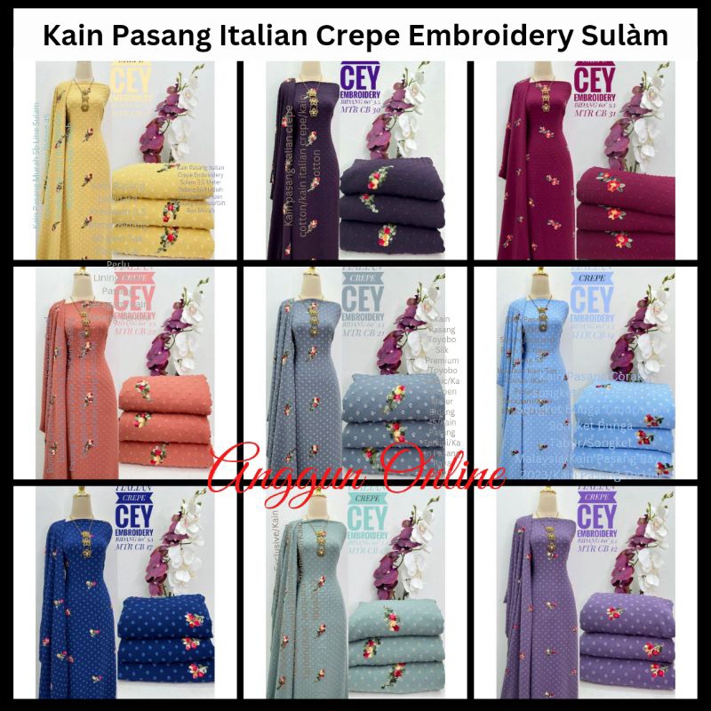 Kain Pasang Italian Crepe Embroidery Sulam 3.5 meter Bidang 60 /Kain ...