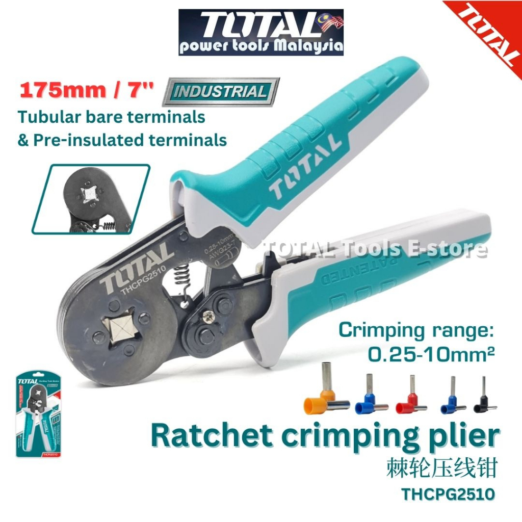 TOTAL Self-adjustable Ratchet Crimper Plier Kit / Terminal Crimping ...