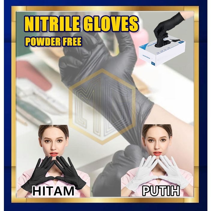Sarung Tangan Getah Hitam Pakai Buang Latex Nitrile Hand Glove (100pcs ...