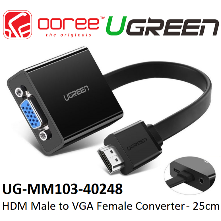 UGREEN MM103 HDMI MALE TO VGA FEMALE + 3.5MM AUDIO CONVERTER ADAPTER - 25CM (UG-MM103-40248 ...