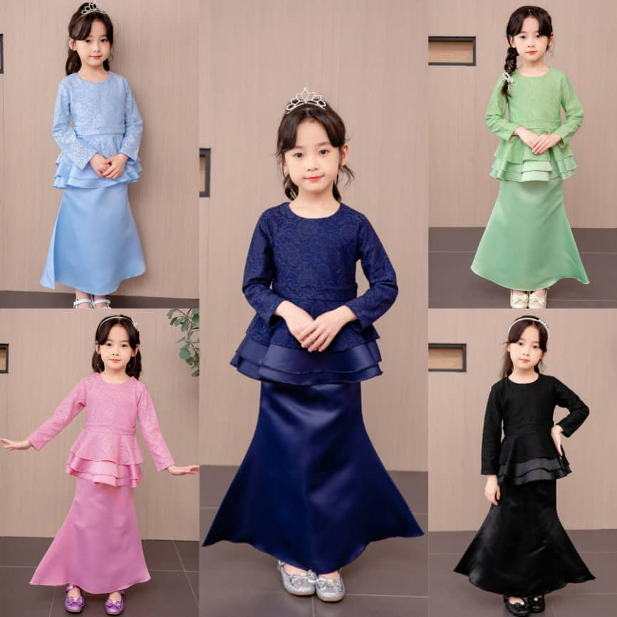 Baju Kurung Moden Budak Peplum Baju Raya Budak Perempuan Baby Blue ...