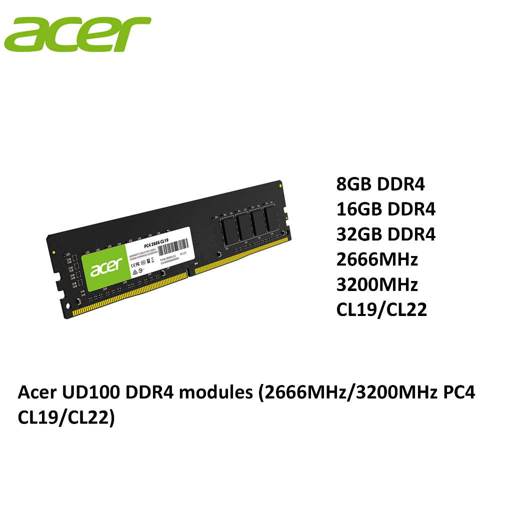 ACER DDR4 PC4 8GB 2666MHz/3200MHz CL19/CL22 UD100 RAM - LONG DIMM PC ...