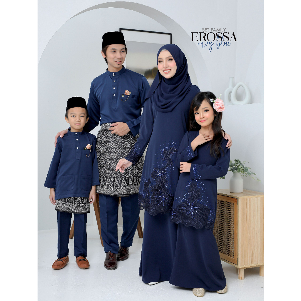 Moff Set Family BAJU Kurung Moden Erossa IN NAVY BLUE Dewasa | Budak by MOFF2U | Shopee Malaysia