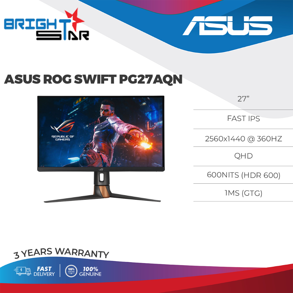 ASUS ROG SWIFT PG27AQN / 27" FAST IPS / 2560x1440@360HZ QHD / 600NITS ...