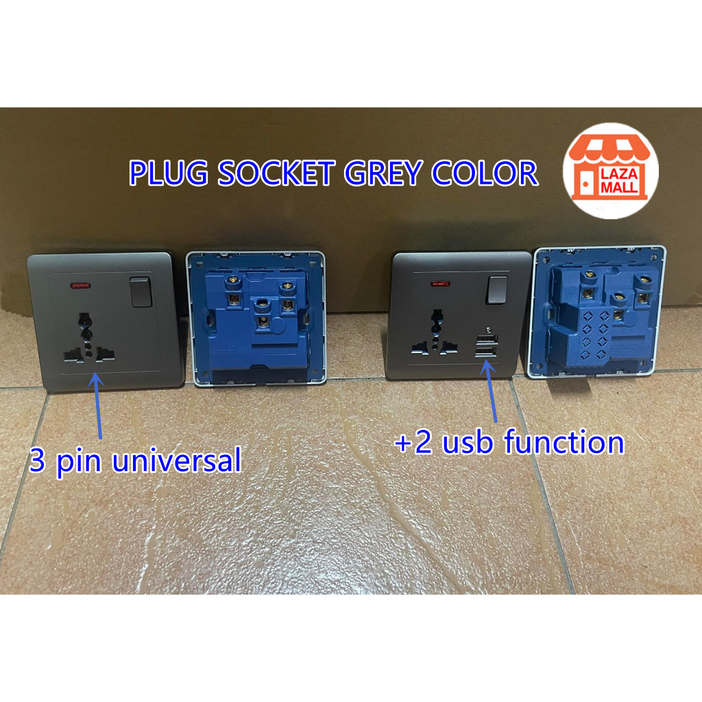 【GREY】 MY 13A Wall PLUG SOCKET Switches socket Multi USB charger MULTI ...