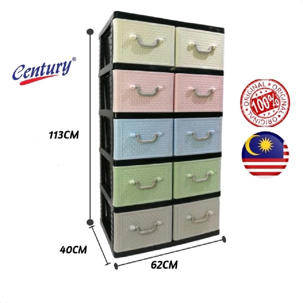Century Drawer 5 TIER Clothes Cabinet Storage Laci Kabinet Almari 5 ...