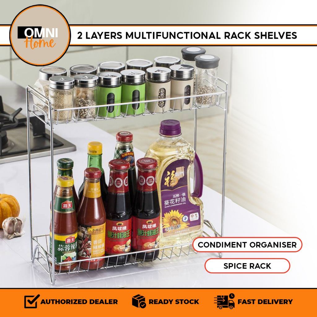 2-Tier Kitchen Rack Organizer Multifunctional Storage Shelves | Spices ...