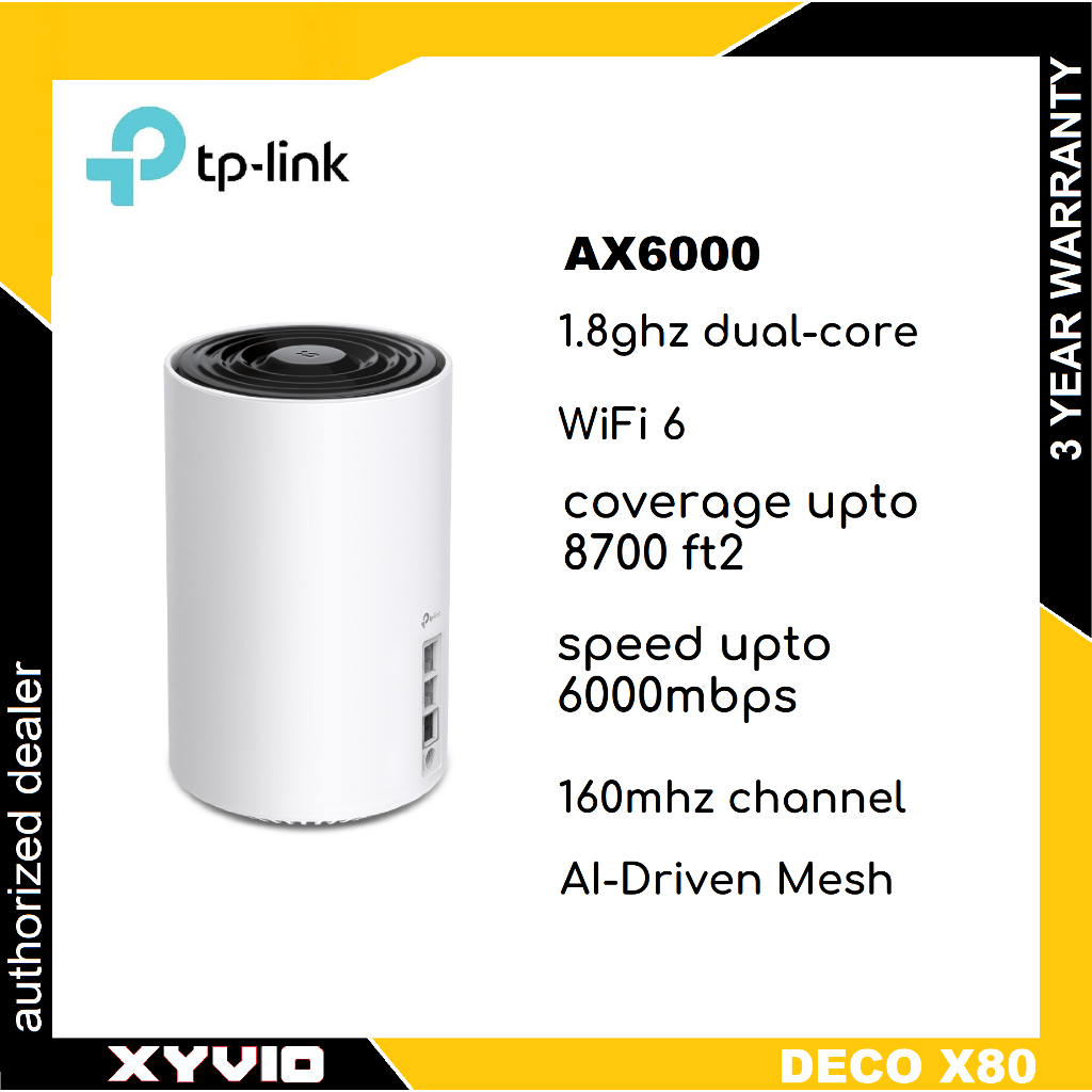 TP-Link Deco X80 AX6000 Whole Home AI-Driven Dual-Band Mesh WiFi 6 System with Homeshield ...