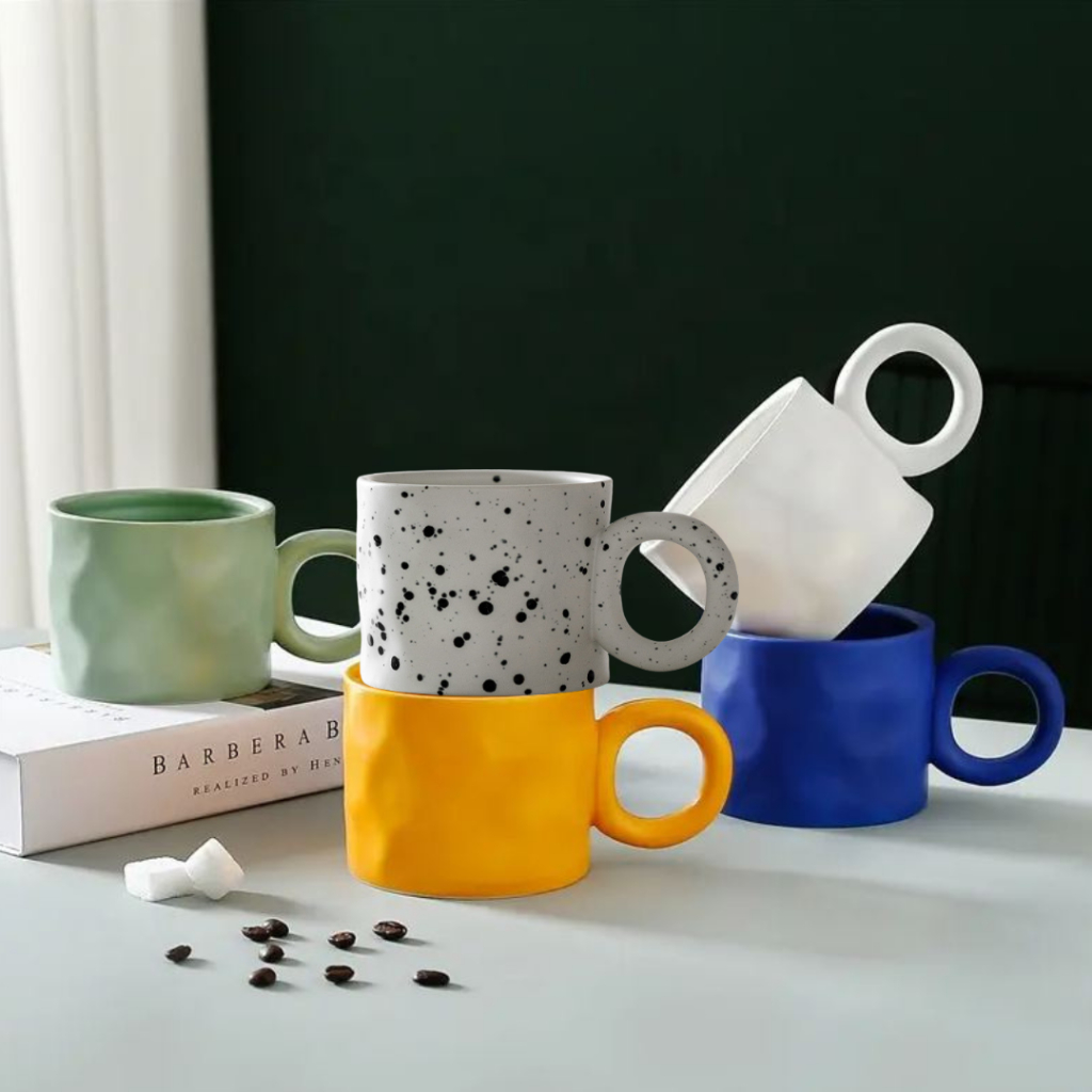 Nordic Trendy Splashed Coffee Mugs Ceramic Big Ear Coffee Mug ...
