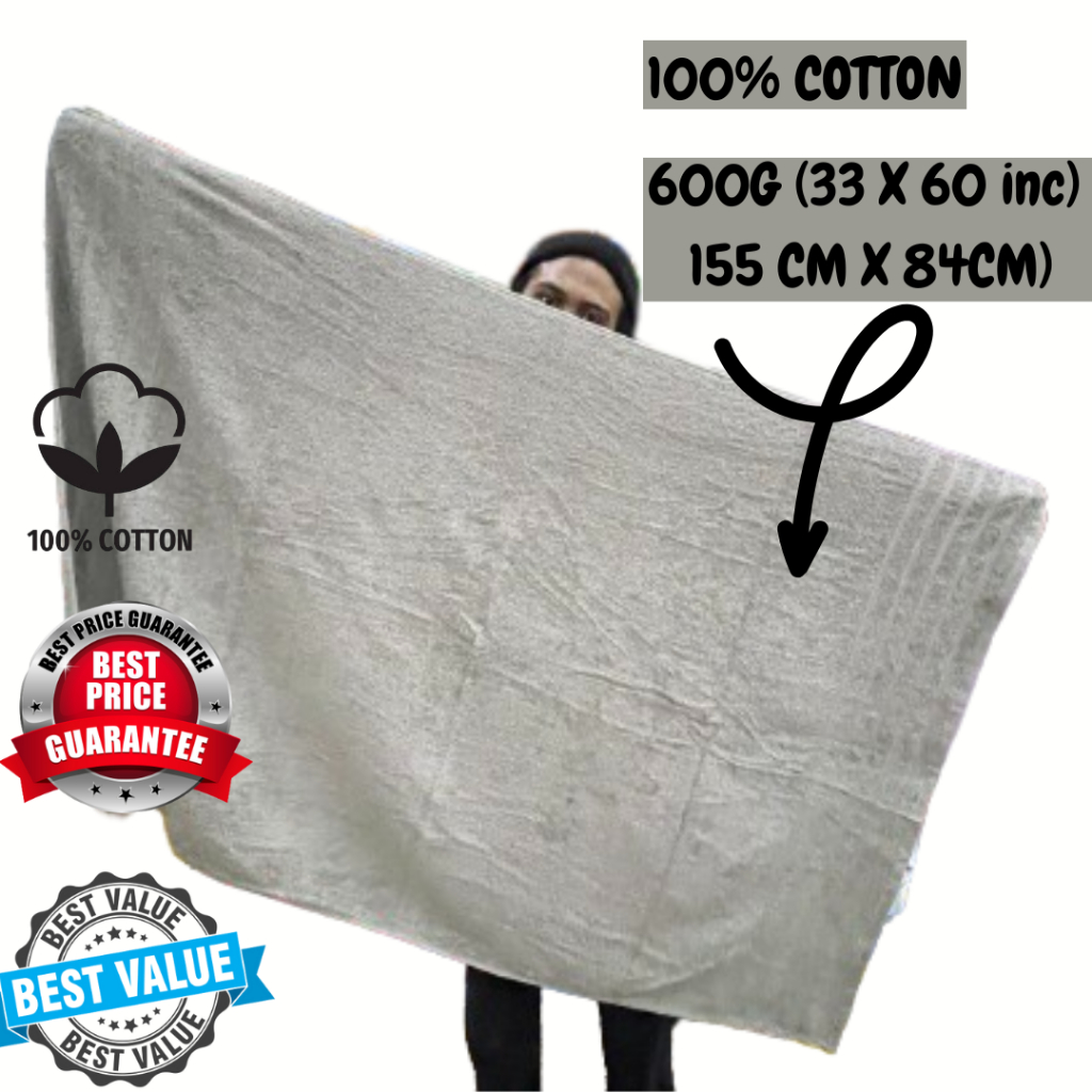 Tuala Hotel XXXL GREY TOWEL WISCOSE Cotton 100% Tuala Lembut | Shopee ...