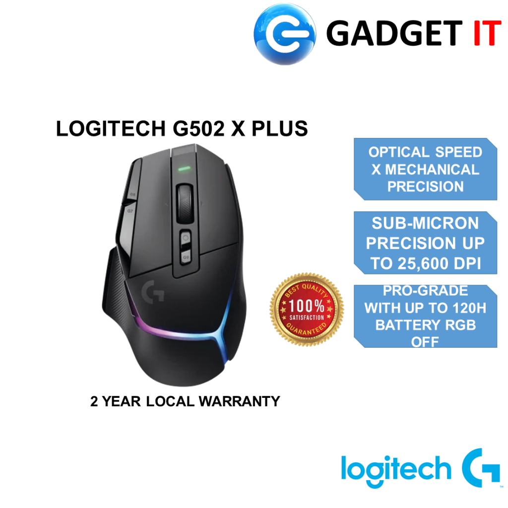 LOGITECH G502X PLUS LIGHTSPEED WIRELESS OPTICAL MOUSE WITH LIGHTFORCE ...