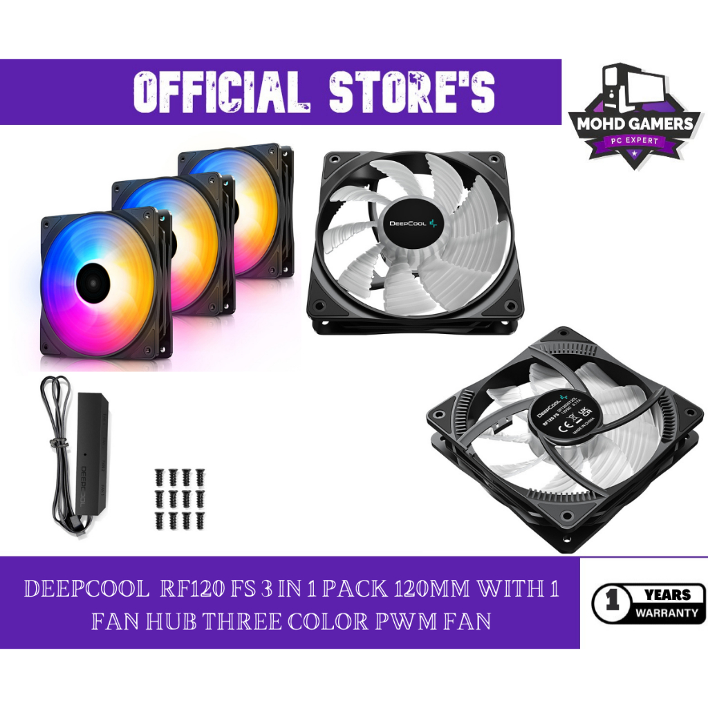 DEEPCOOL RF120 FS 3 IN 1 PACK 120MM WITH 1 FAN HUB THREE COLOR PWM FAN ...