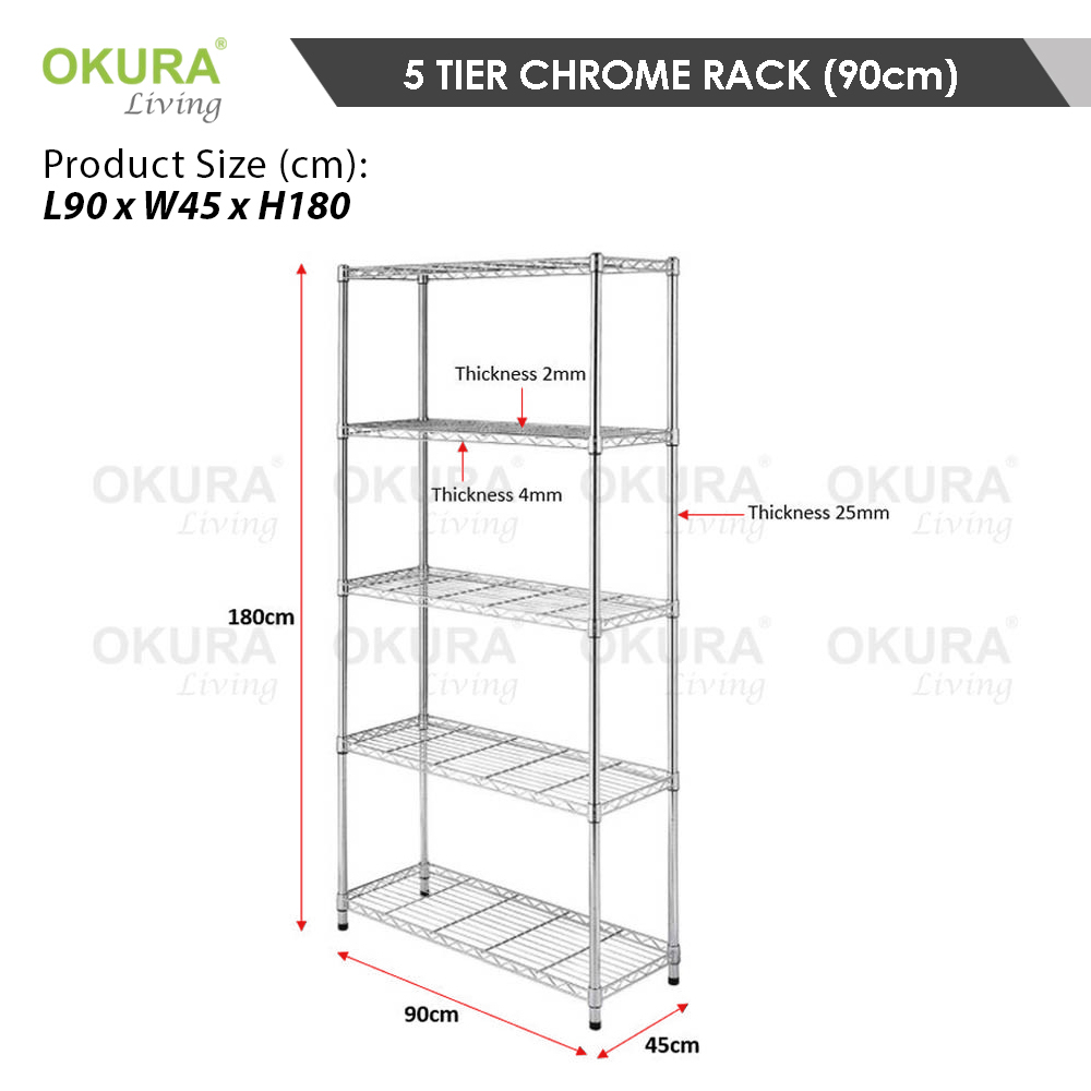 OKURA Multipurpose Heavy Duty Boltless Chrome Wire Shelving Racks Home ...