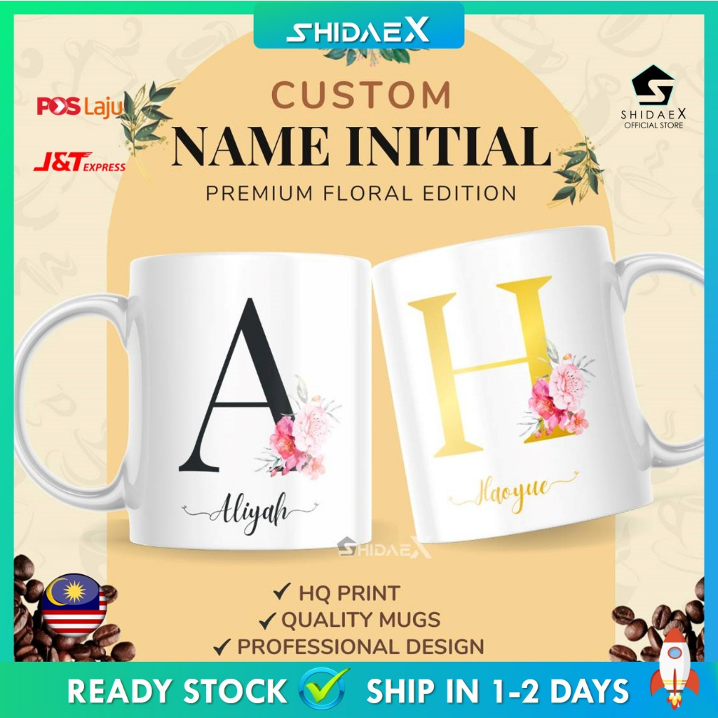 [HOT]🔥 Custom Mugs Name Initial FLOWER Personalized🔥 Alphabet Bunga ...