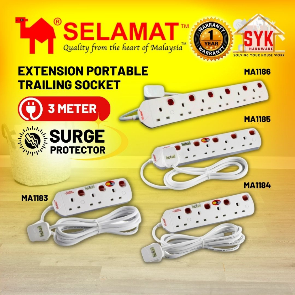 SYK SELAMAT 3 Meter Surge Protector Extension Plug Heavy Duty Extension ...